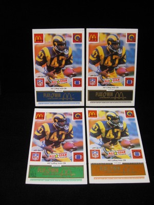 1986 LeRoy Irvin Los Angeles Rams McDonald's 4-Color All-Star Cards (N ...
