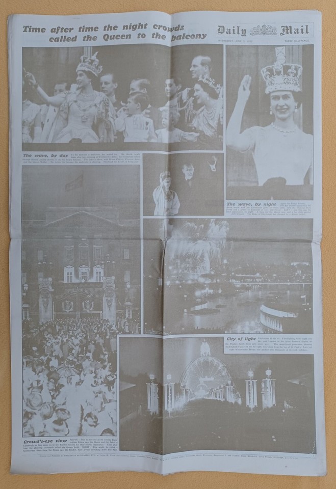 VRARE DAILY MAIL QUEEN ELIZABETH II CORONATION " GOLDEN REPRINT " DATED ...