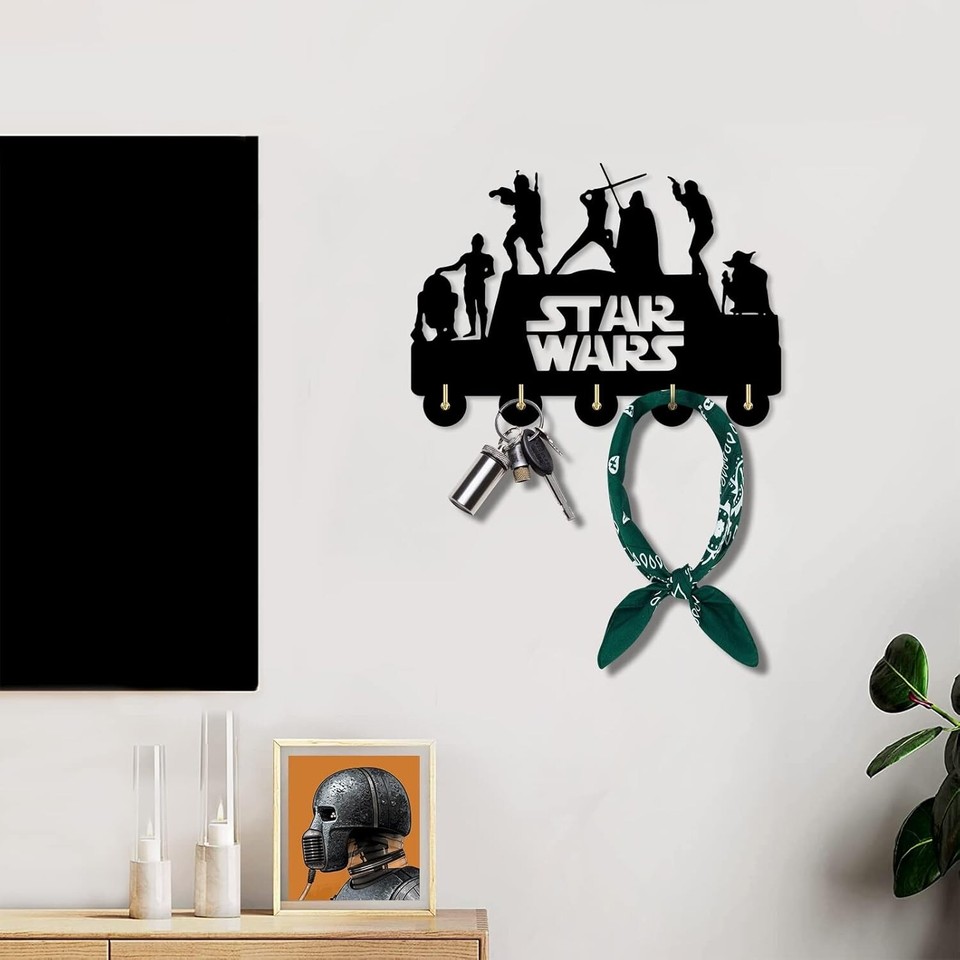 Star Wars Key Hooks Rack Holder Wall Mounted 5 Hooks Wooden Stylish ...