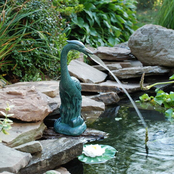 Heron Pond Spitter Bird Piped Statue Fountain Pond Water Feature Garden ...