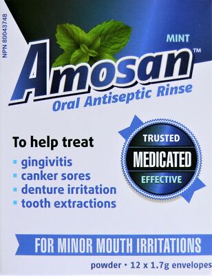 Amosan Oral Antiseptic Rinse 1.7g x 12 Pouches Mouth Wash Oral Cleanser ...