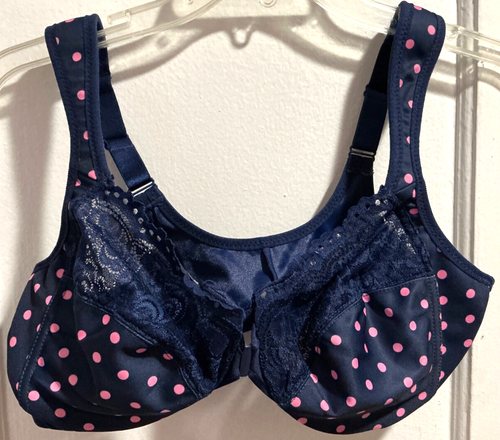 Glamorise Bra NAVY W/PINK DOTS Unlined Front Closure Underwire ...