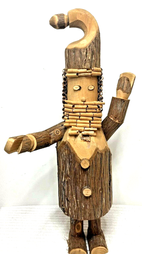 Vintage Hand Carved Wood Log Christmas Santa Claus 21" Sculpture Rare ...