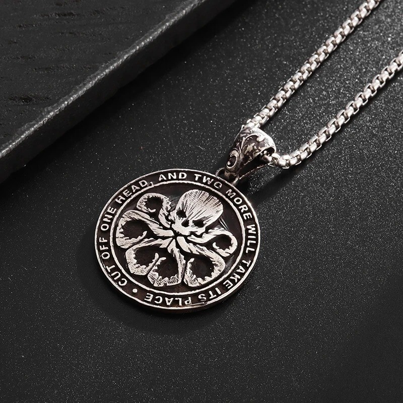 Marvel Hydra Logo Pendant Necklace Men Silver Gothic Skull Octopus Punk ...