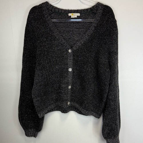 BODEN Metallic Fluffy Cardigan Wool Blend Rhinestone Buttons Preppy Old ...