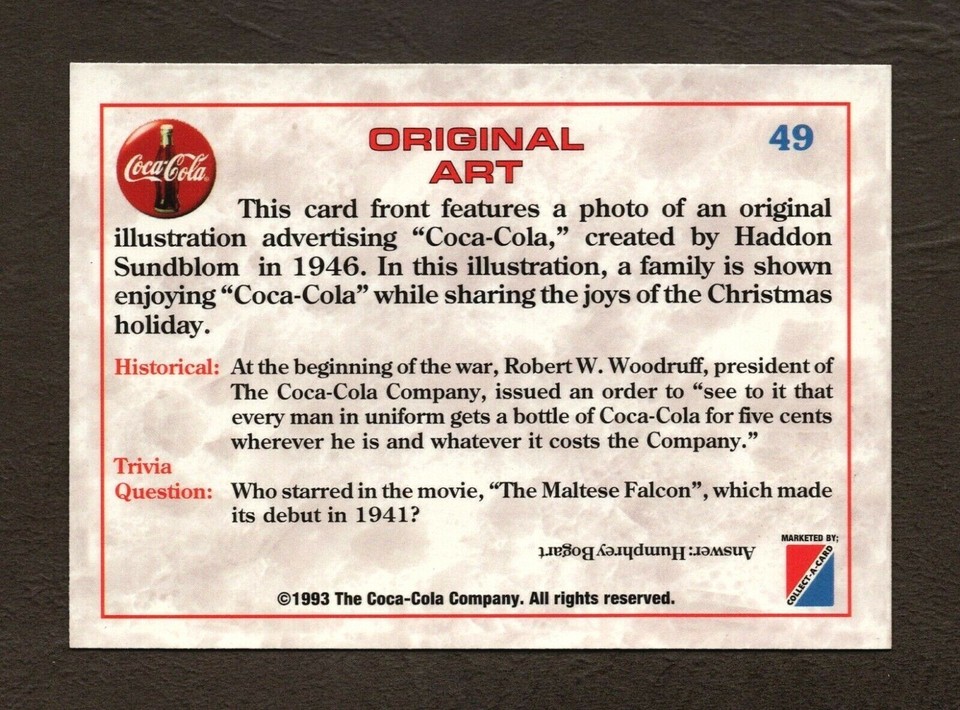 1993 Collect-A-Card Coca Cola Trading Card #49 – Original Art | eBay