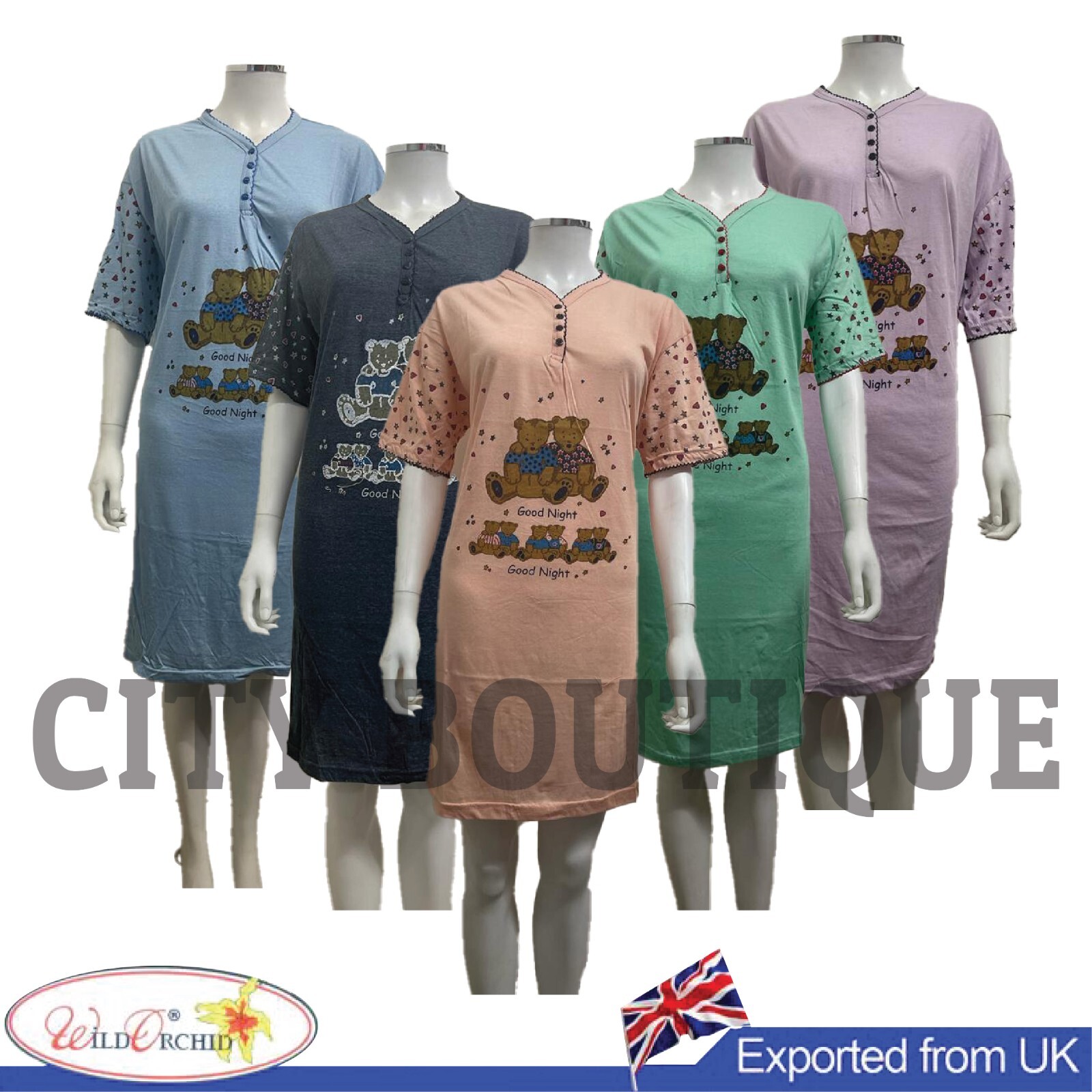 Ladies Baggy Nightwear Fun Nightie Night Shirt Front Buttons Pyjamas ...