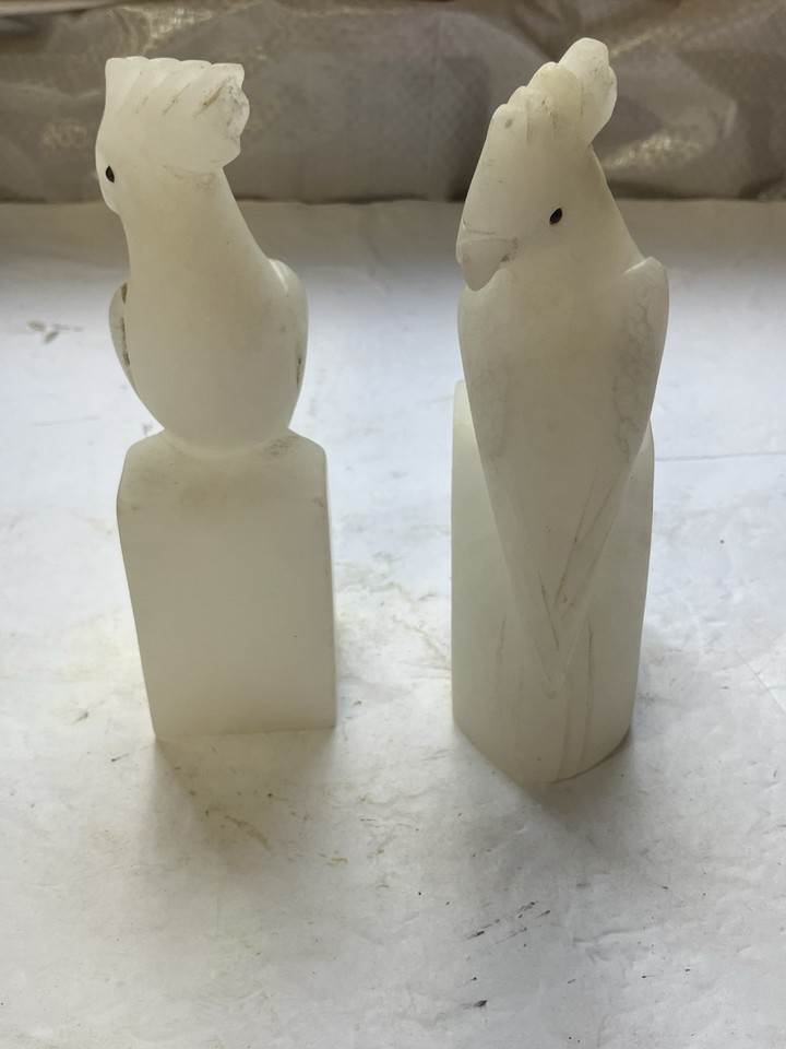 Vintage Italian Cockatoo Bird Bookends Pair Alabaster Style Decor | eBay