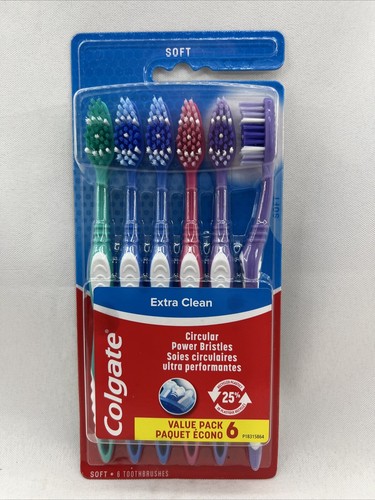 Colgate 6 Pack Toothbrushes Soft Extra Clean Circular Bristles - New ...