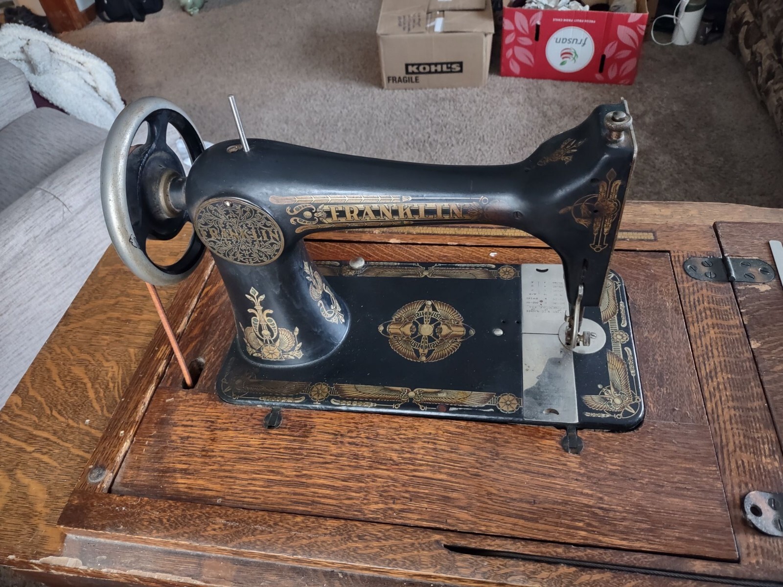 Victorian Antique Parlor Quarter Oak & Iron Franklin Sewing Machine ...