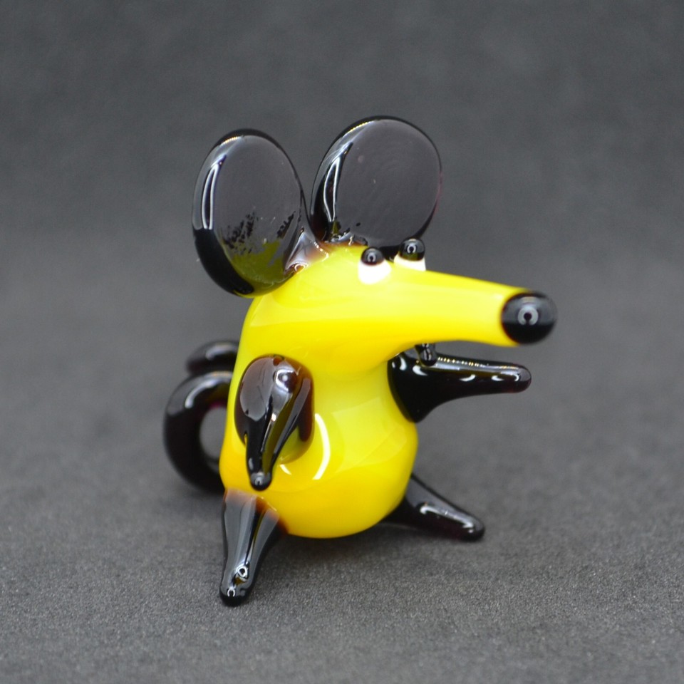 Glass Rat Figurine - Blown Glass Rat Sculpture - Murano Yellow Rat ...