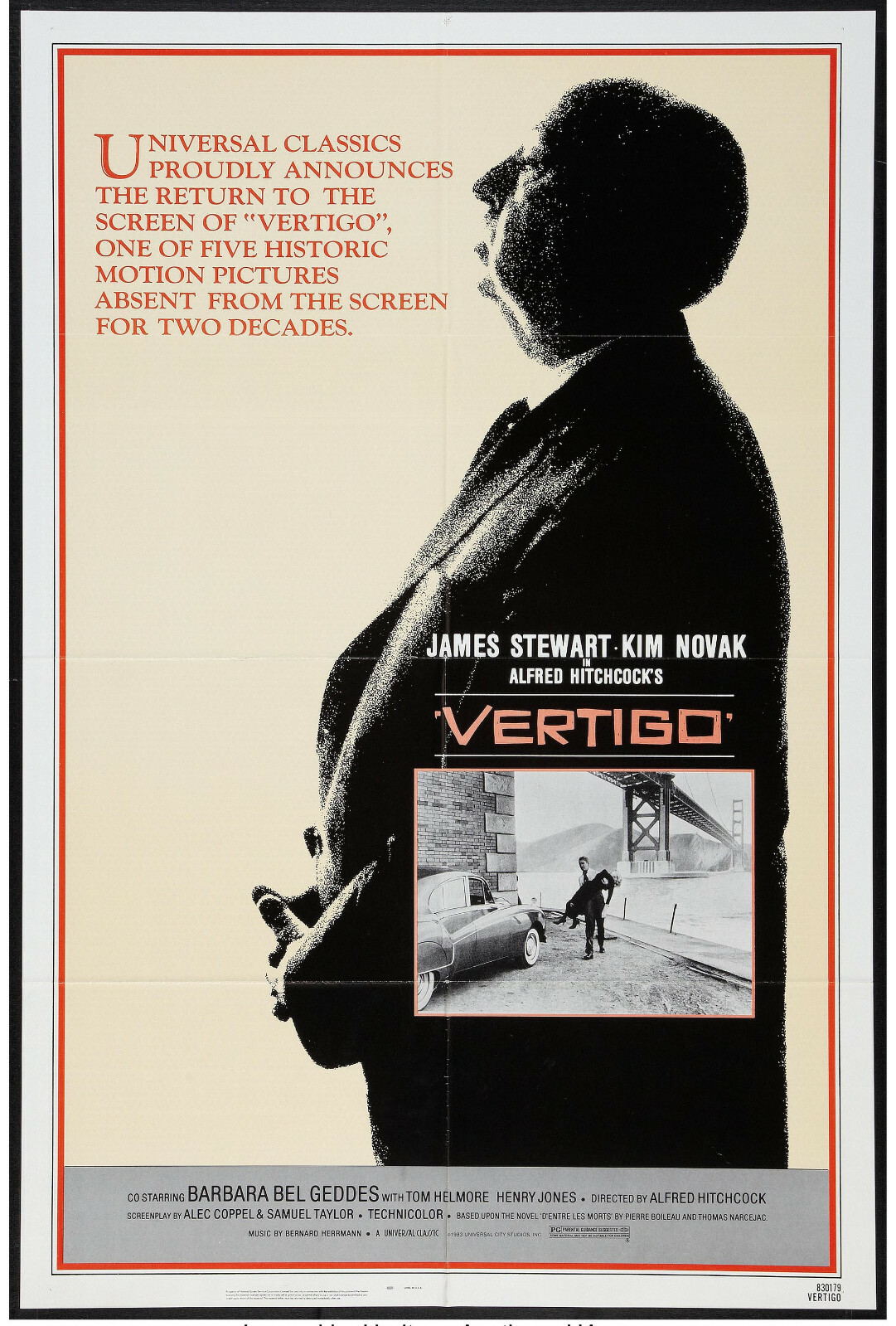 VERTIGO original one sheet movie poster JAMES STEWART/ALFRED HITCHCOCK ...