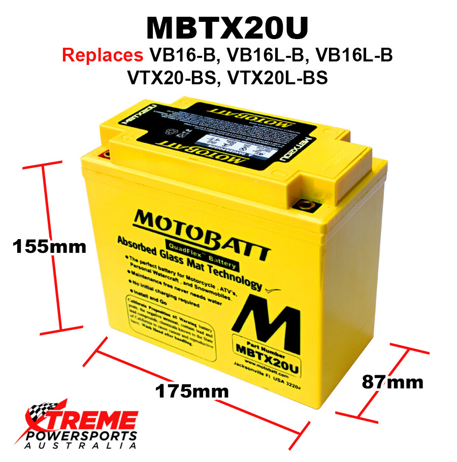 Motobatt 12V 310CCA 21AH MBTX20U Can-Am COMMANDER 800 STD 2012-2017 AGM ...