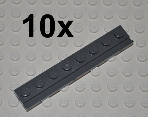 LEGO PARTS - 10X DARK BLUISH GREY PLATES 1X8 STUDS WITH DOOR RAIL/SIDE ...
