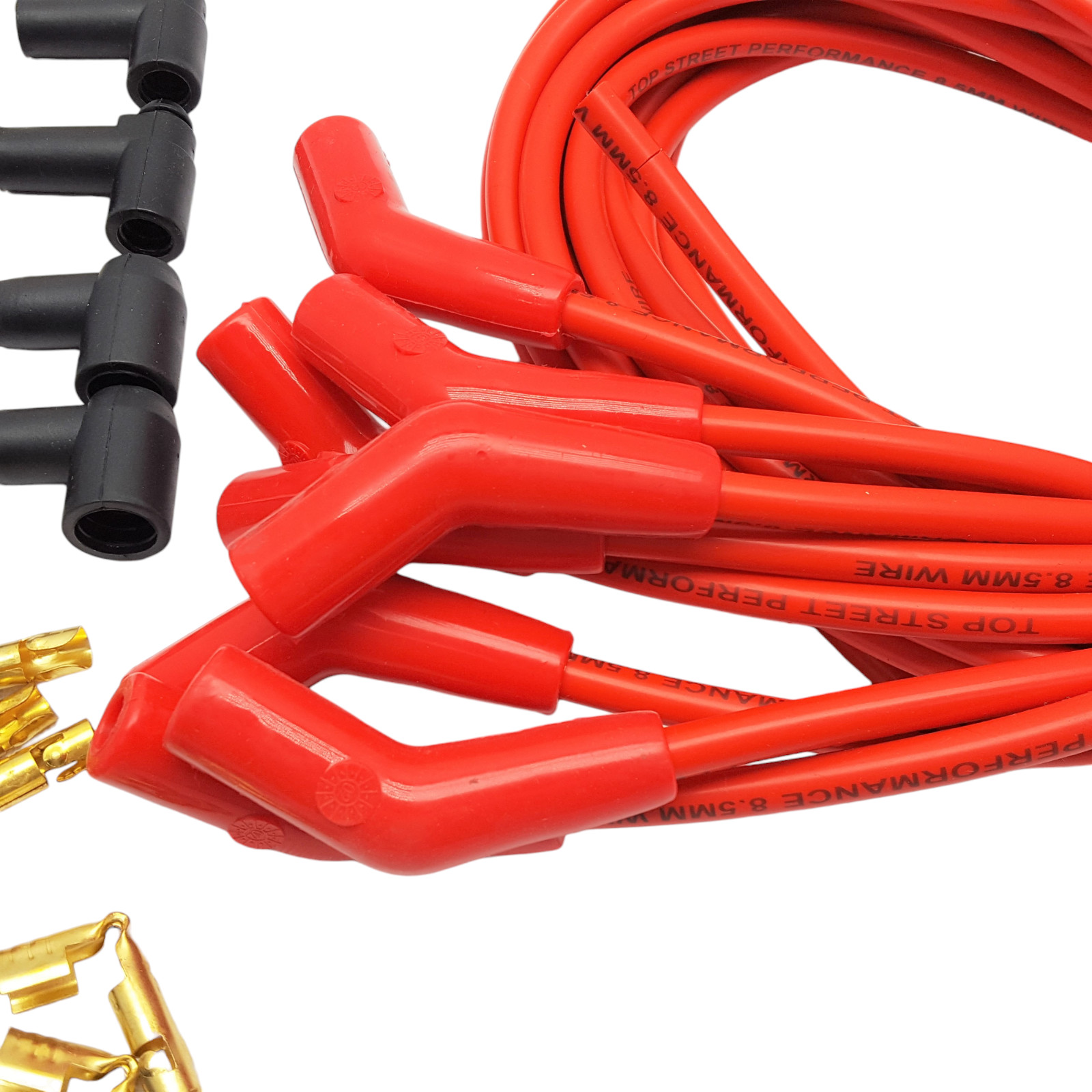 8.5mm Red 135 45 Degree Spark Plug Wires HEI Chevy SBC BBC Ford Mopar ...