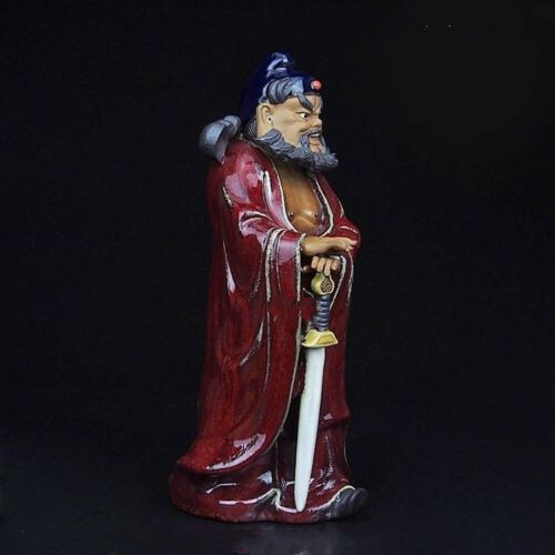 11" China Feng Shui Pottery Wucai Porcelain Zhongkui God Hold Sword ...