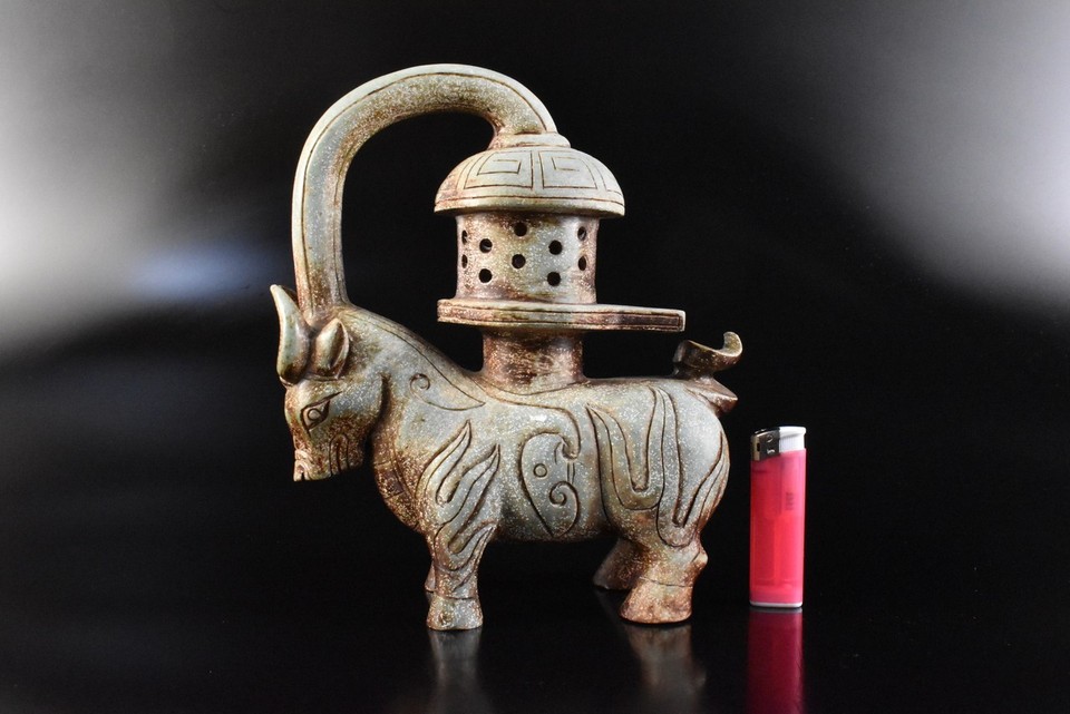 F6077: XF Japanese Stone jade/jewels Beast STATUE sculpture Buddhist ...