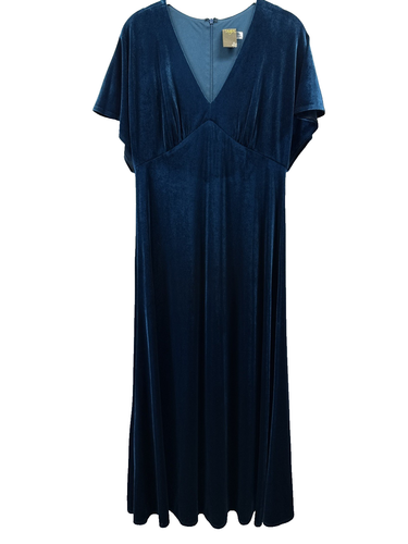 Taylor Women's Maxi Dress 6 Dark Blue Velvet Babydoll Short Sleeve Back ...