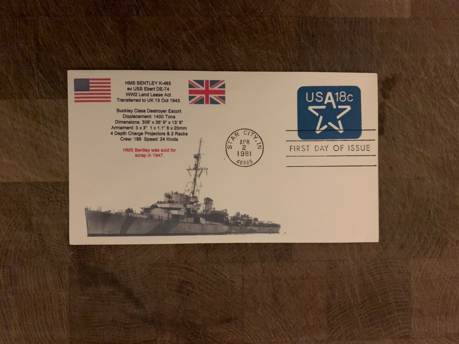 USA 1981 NAVY COVER USCS BUCKLEY DESTROYER ESCORT HMS BENTINCK USS BULL ...