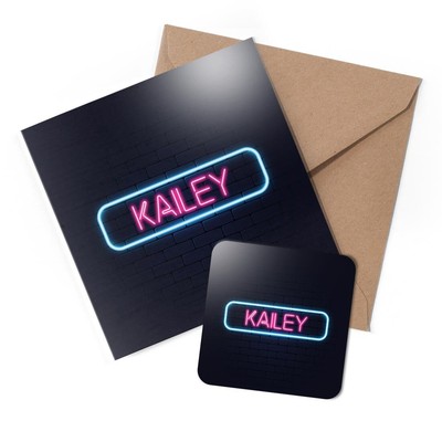 1 x Greeting Card & Coaster Set - Neon Sign Design Kailey Name #353120 ...