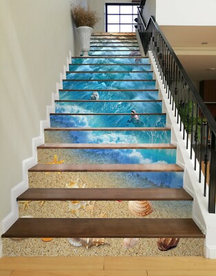 3D Beach Waves 531NA Stair Risers Decoration Photo Mural Decal ...