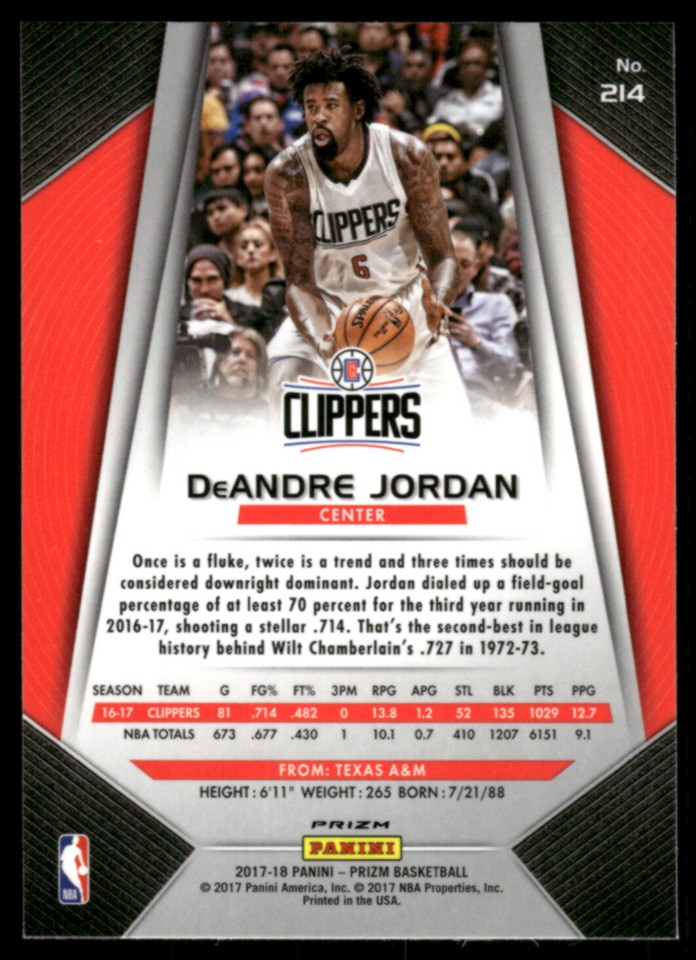 2017 Panini Prizm #214 DeAndre Jordan Prizms Ruby Wave | eBay