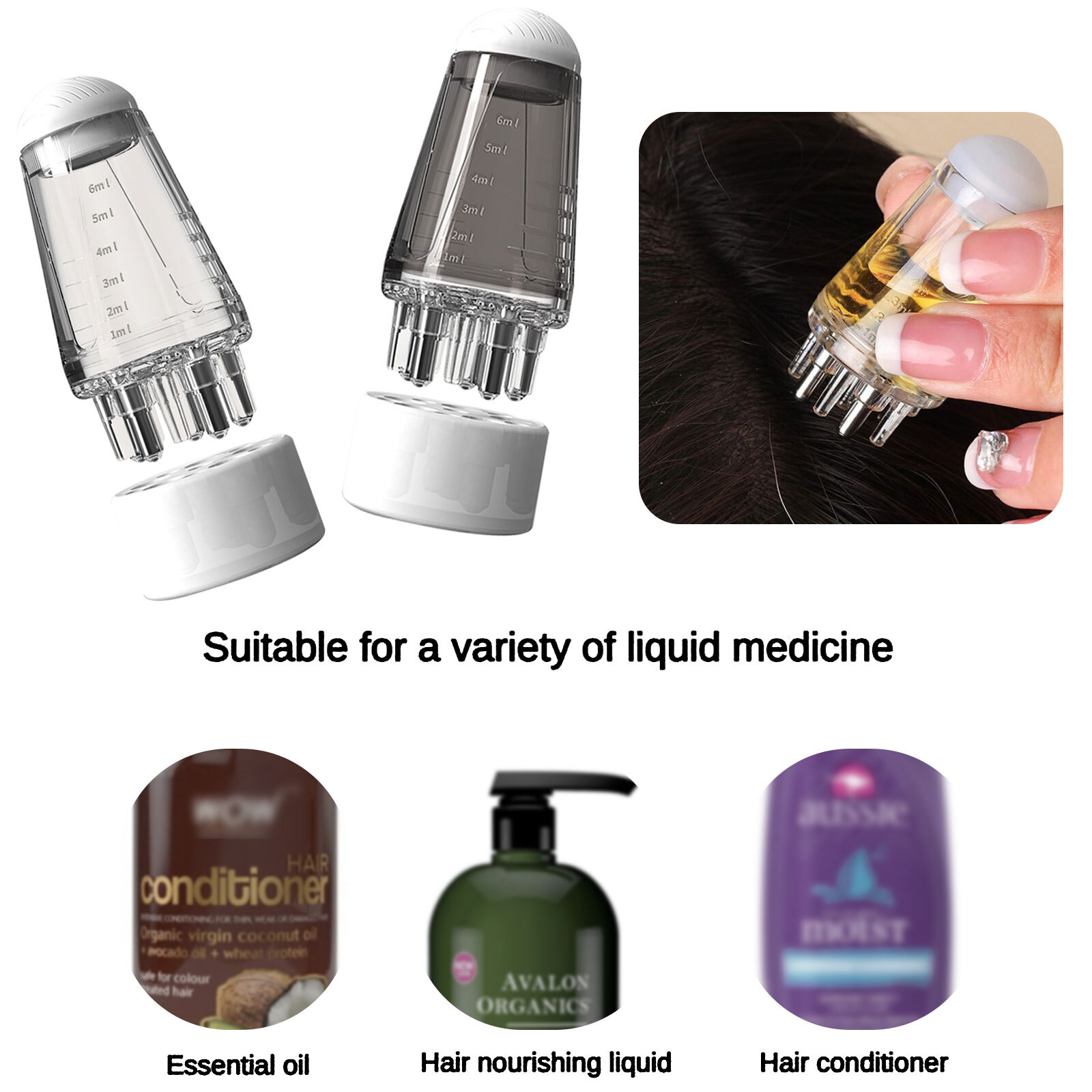 6ML Scalp Applicator Liquid Guiding Hair Growth Comb Serum Oil Apply ...