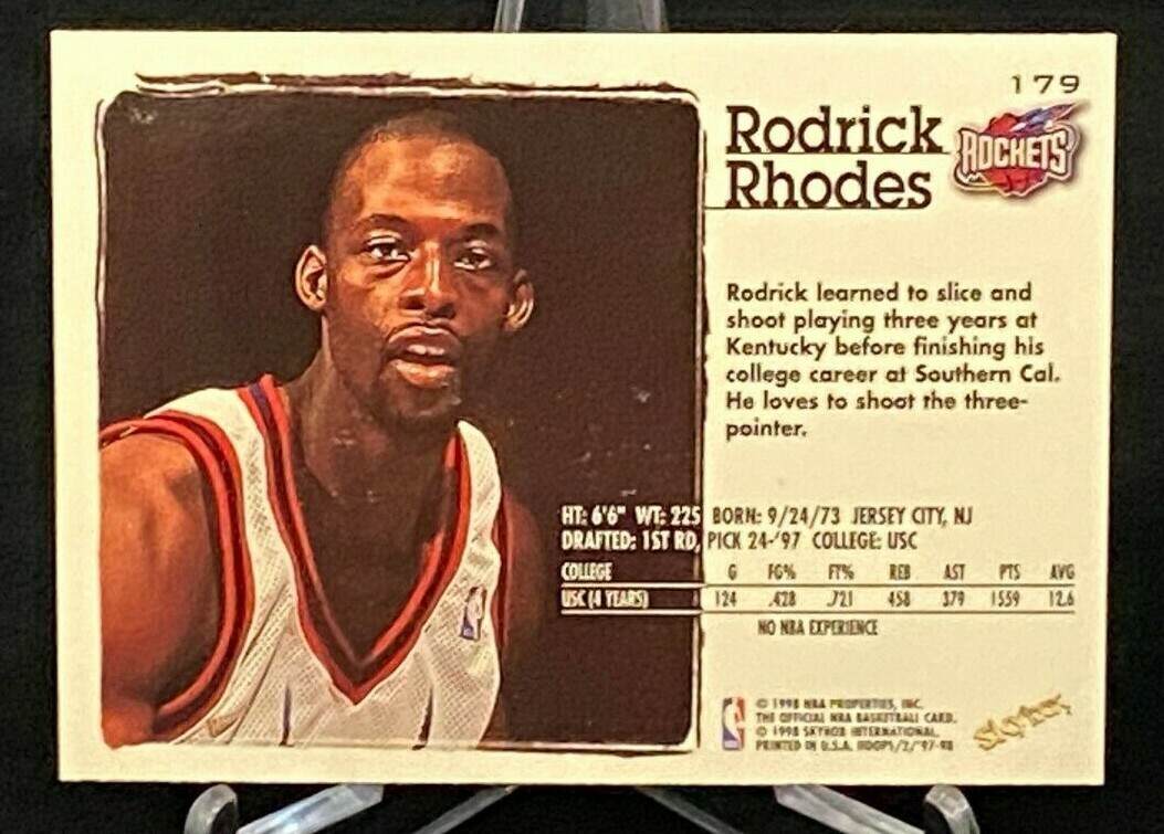 1997-98 SkyBox Hoops Rookie #179 Rodrick Rhodes Houston Rockets | eBay