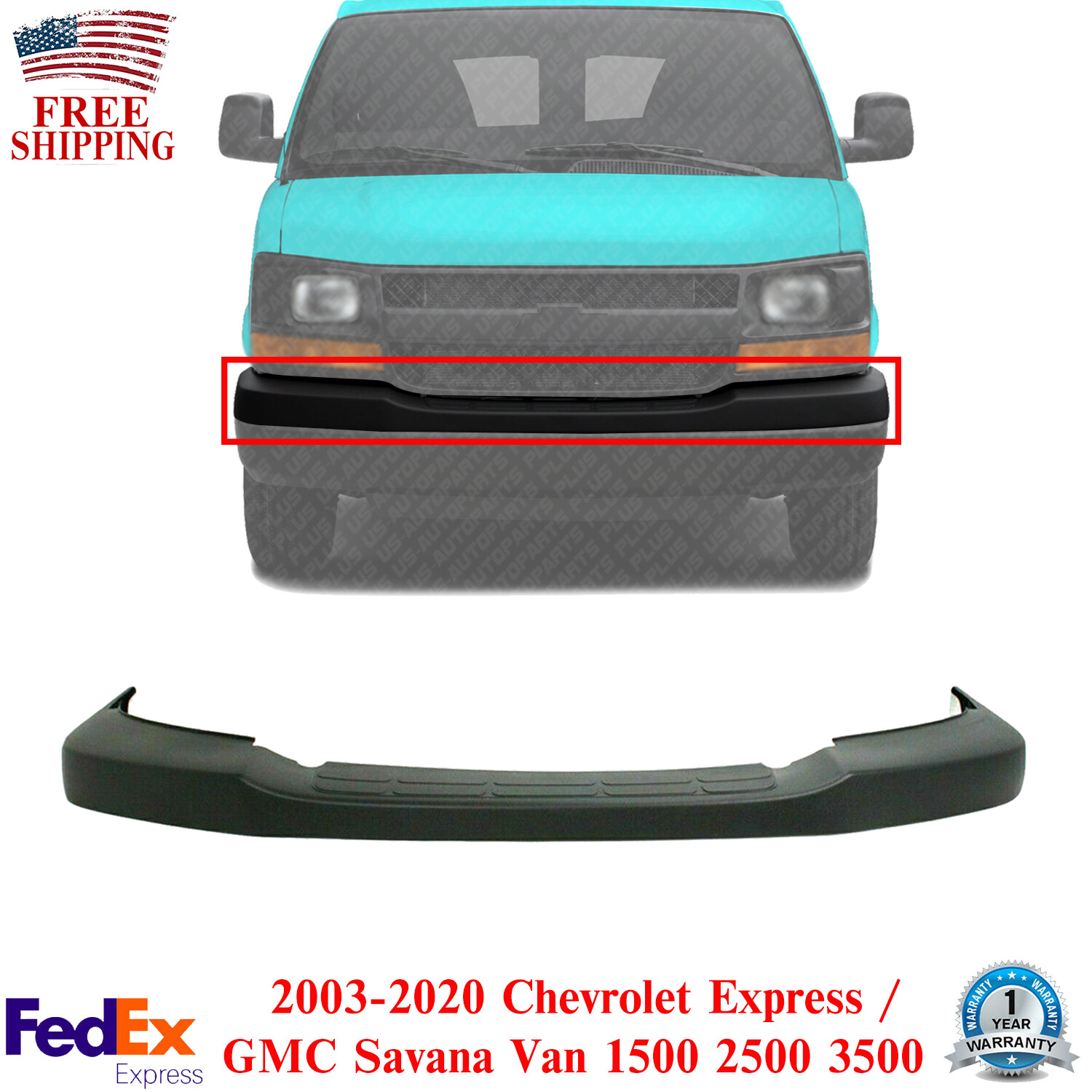 Front Upper Bumper Cover Textured For 2003-20 Chevrolet Express / GMC ...
