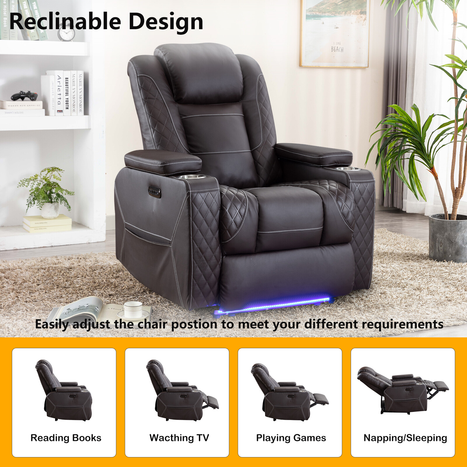 Electric Power Recliner Chair Home Theater Seat Sofa w/Power Headrest ...
