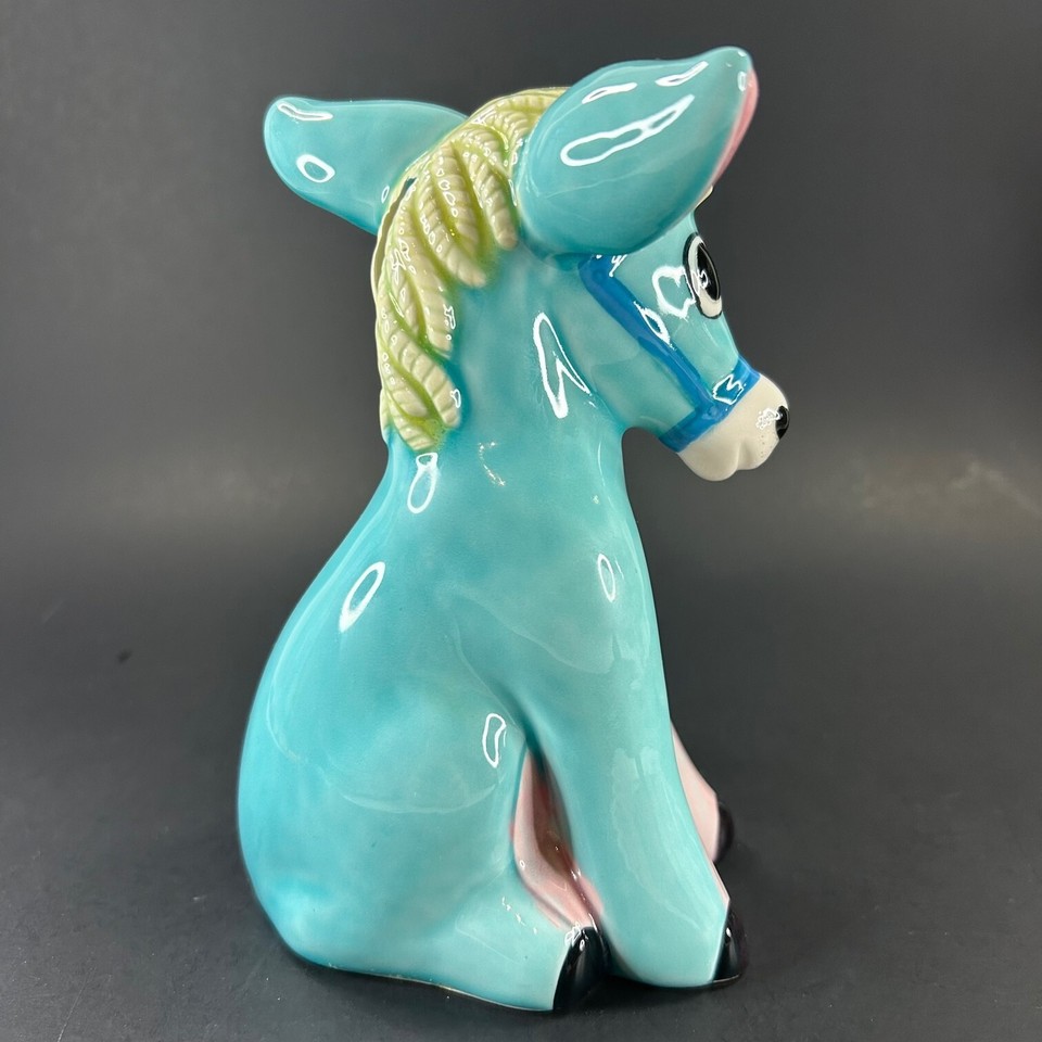 Lefton Japan Ceramic Hand Painted Turquoise Blue Donkey Bank H5958 | eBay