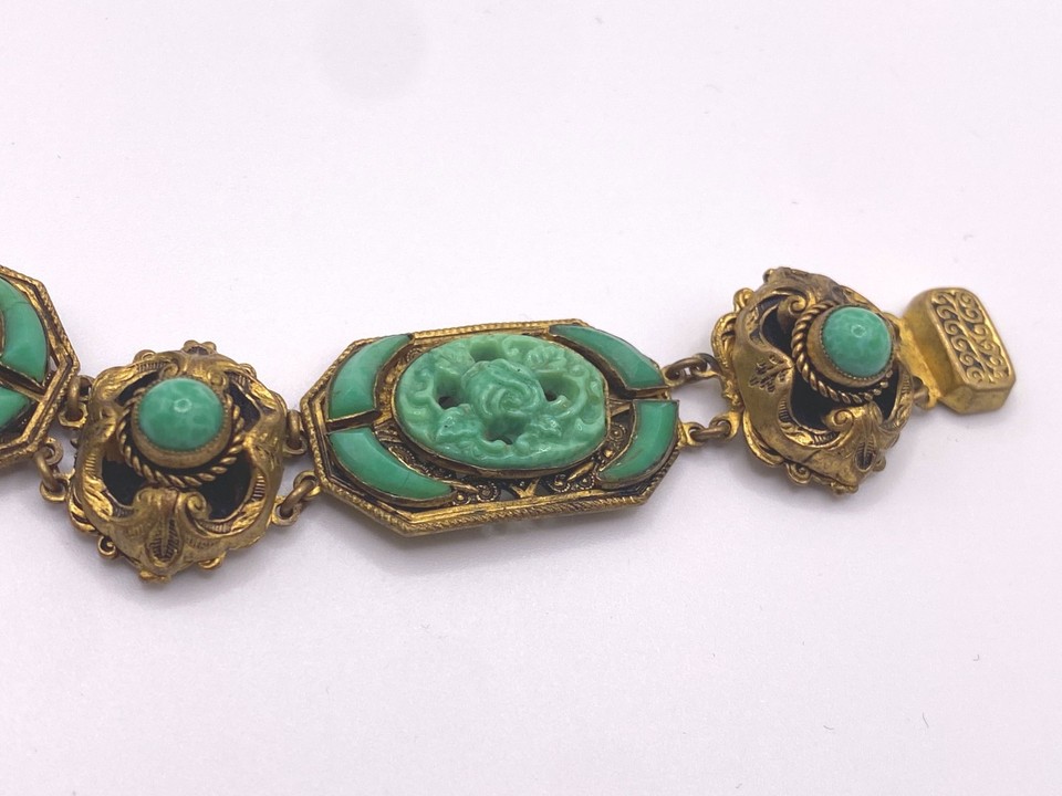 MAX NEIGER CZECH RARE ANTIQUE BRACELET ART DECO JADE PEKING GLASS 7.5 ...