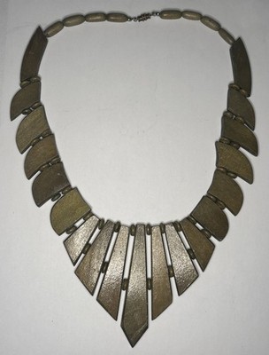 Vintage Egyptian Inspired Collar Bid Necklace Wood Green Choker 17” | eBay