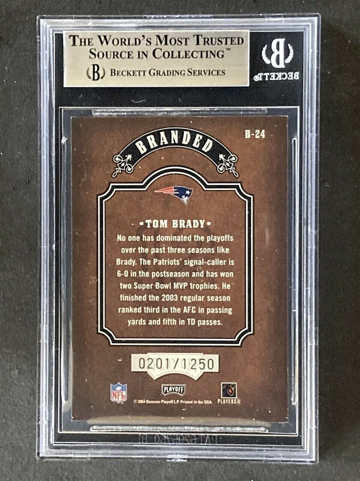 2004 Playoff Hogg Heaven Tom Brady Branded Insert #/1250 Mint BGS 9 | eBay