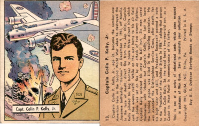R164 Gum Inc, War Gum, 1941 WWII, SET BREAK, #13 Captain Colin Kelly ...