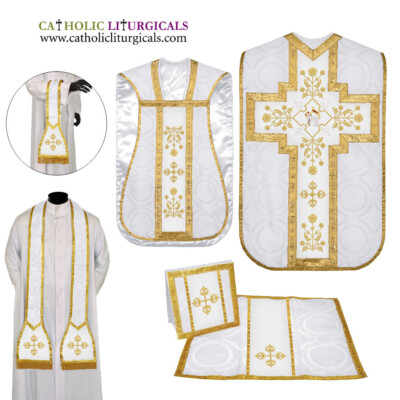 White Roman Chasuble Fiddleback Vestment and Mass set, Agnus Dei ...