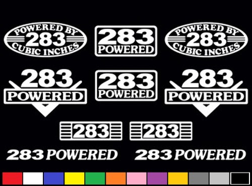 10 DECAL SET 283 CI V8 POWERED ENGINE STICKERS EMBLEMS SBC VINYL DECALS ...