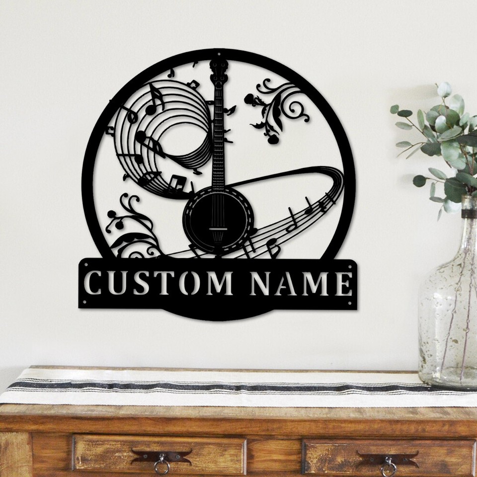 Personalized Musical Instrument Metal Signs, Custom Banjo Sign Wall Art ...