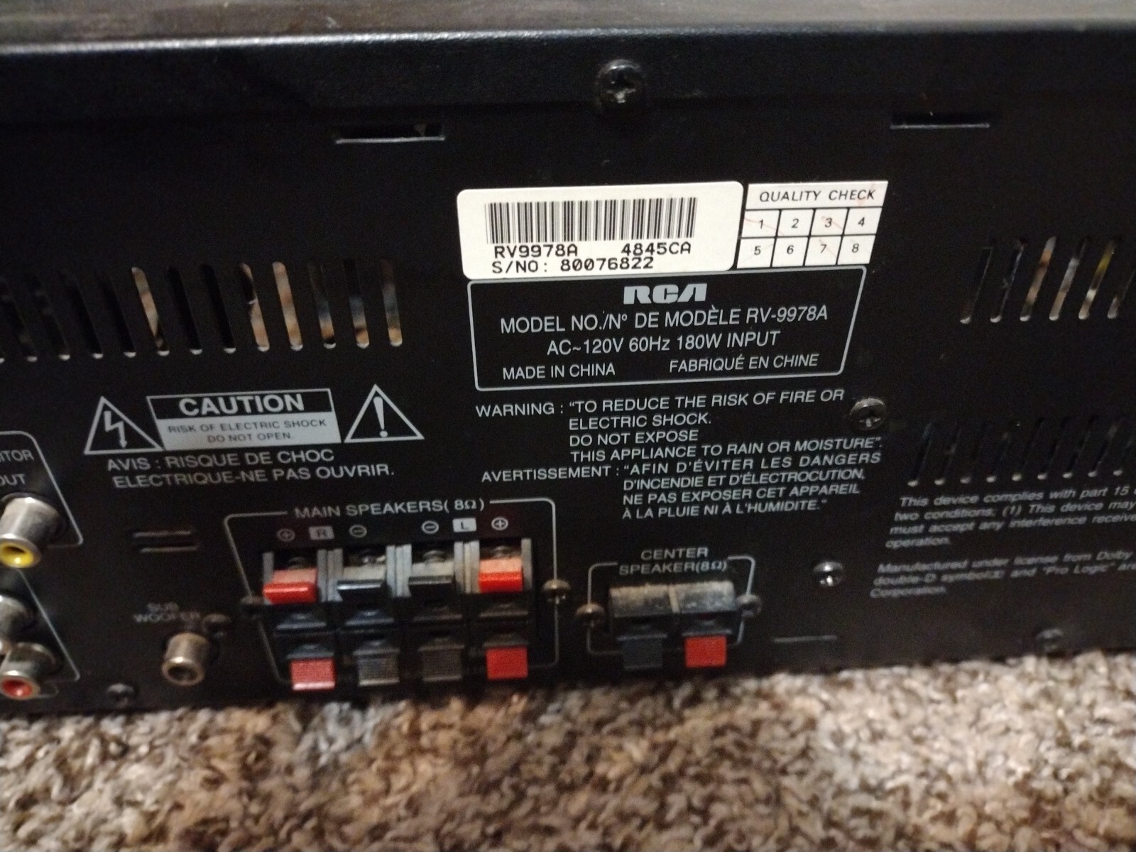 RCA RV-9978A Dolby Surround Sound Pro Logic Stereo Receiver - Tested ...