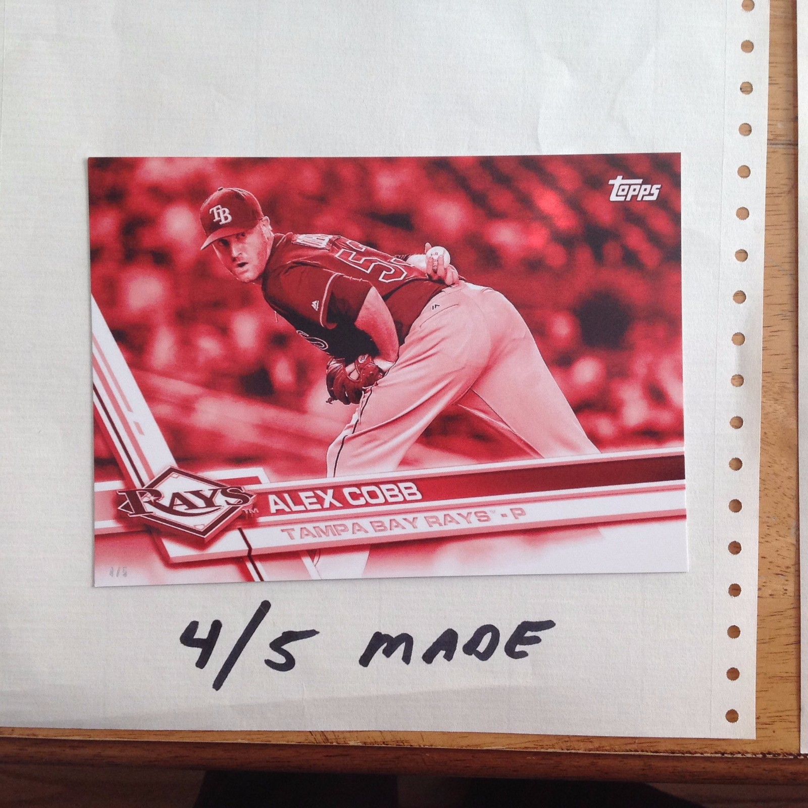 ALEX COBB #TB-13 Tampa Bay Rays 4/5 Made 2017 Topps 5X7 Jumbo Red ...