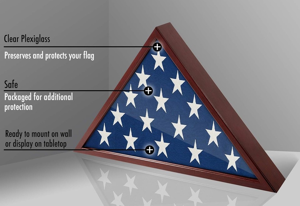 Durable Engineered Wood Flag Display Case Fits Standard Burial Flags - Mahogany | eBay