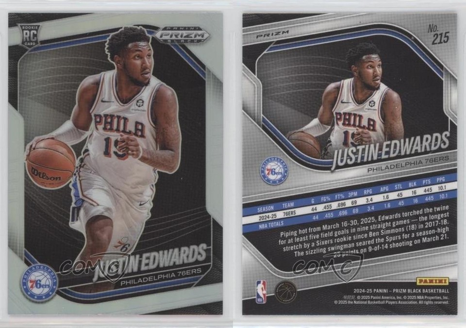 2024-25 Panini Prizm Black Silver Prizm Justin Edwards #215 1qy3 | eBay