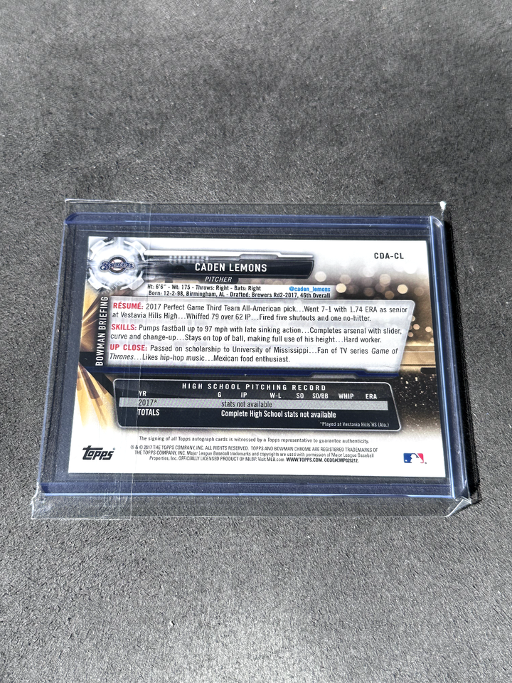 Caden Lemons 2017 Bowman Chrome Auto Autograph | eBay