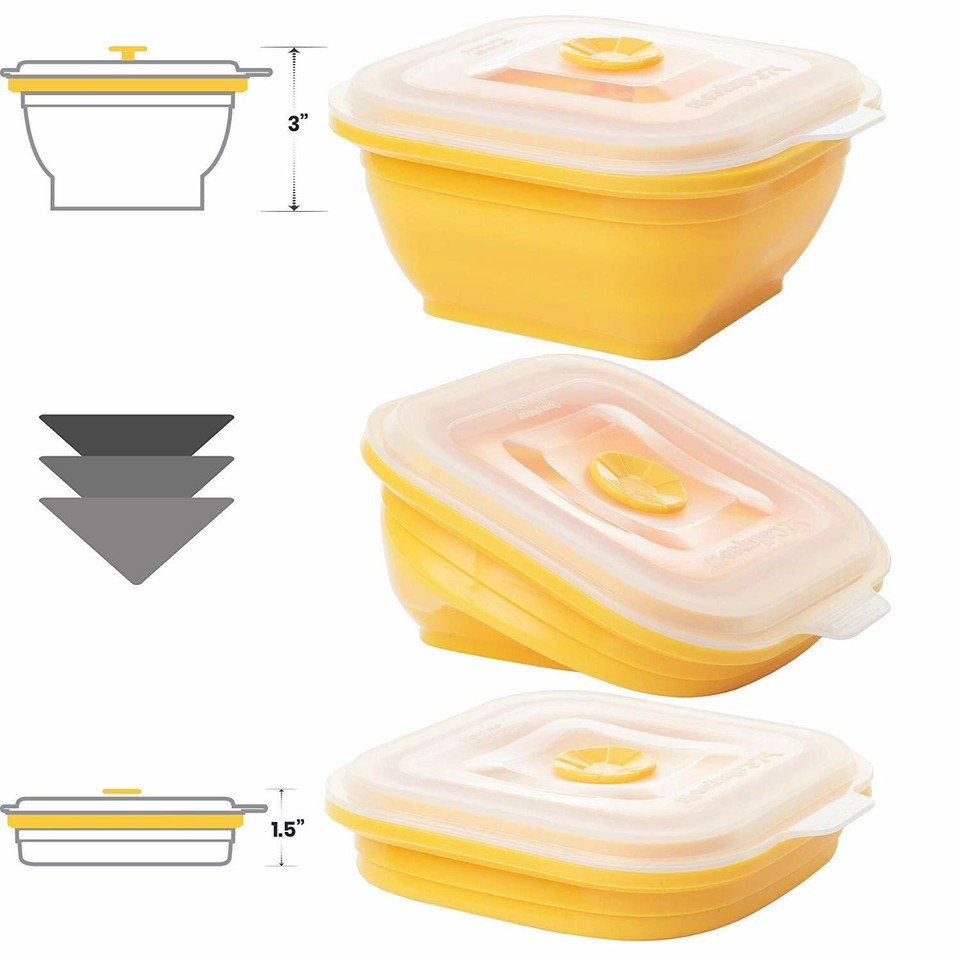 Collapse-it 6-Pc Silicone Food Storage Containers Yellow Rectangle Set ...