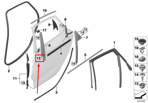 BMW 2 F45 REAR RIGHT DOOR B-PILLAR SEAL TRIM 7298856 51357298856 ...