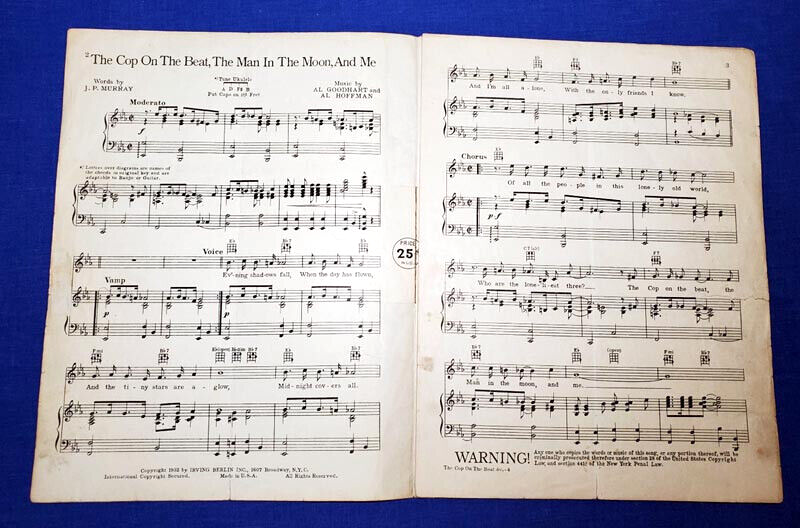 The Cop On The Beat The Man In The Moon And Me 1932 Sheet Music J P Murray | eBay