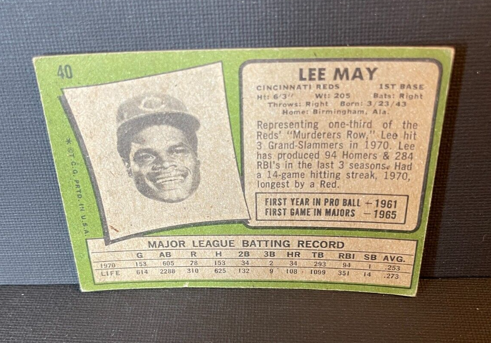 1971 TOPPS # 40 LEE MAY CINCINNATI REDS | eBay