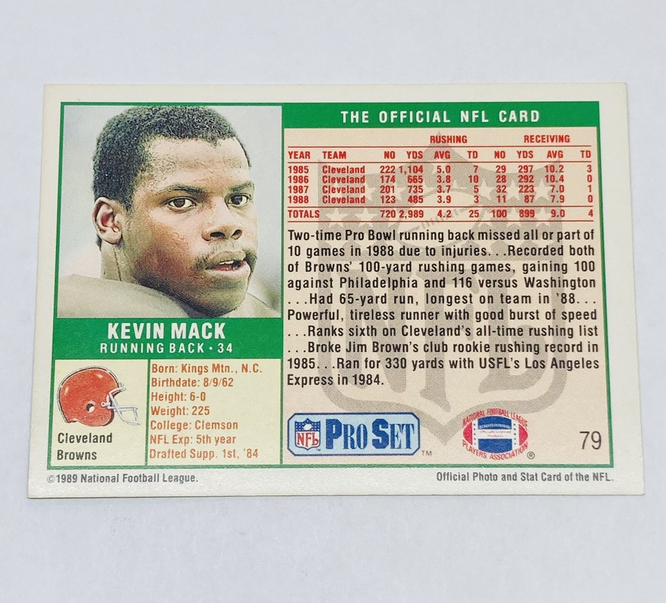 1989 Pro Set Kevin Mack Cleveland Browns #79 Football Card Tc4 | eBay