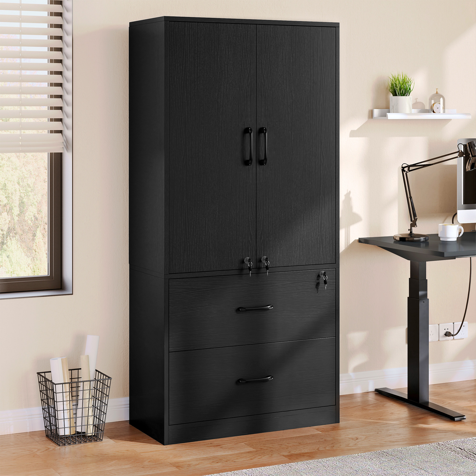 68" Wood File Cabinet wtih 2 Drawer Lateral Filing Locker for Home ...