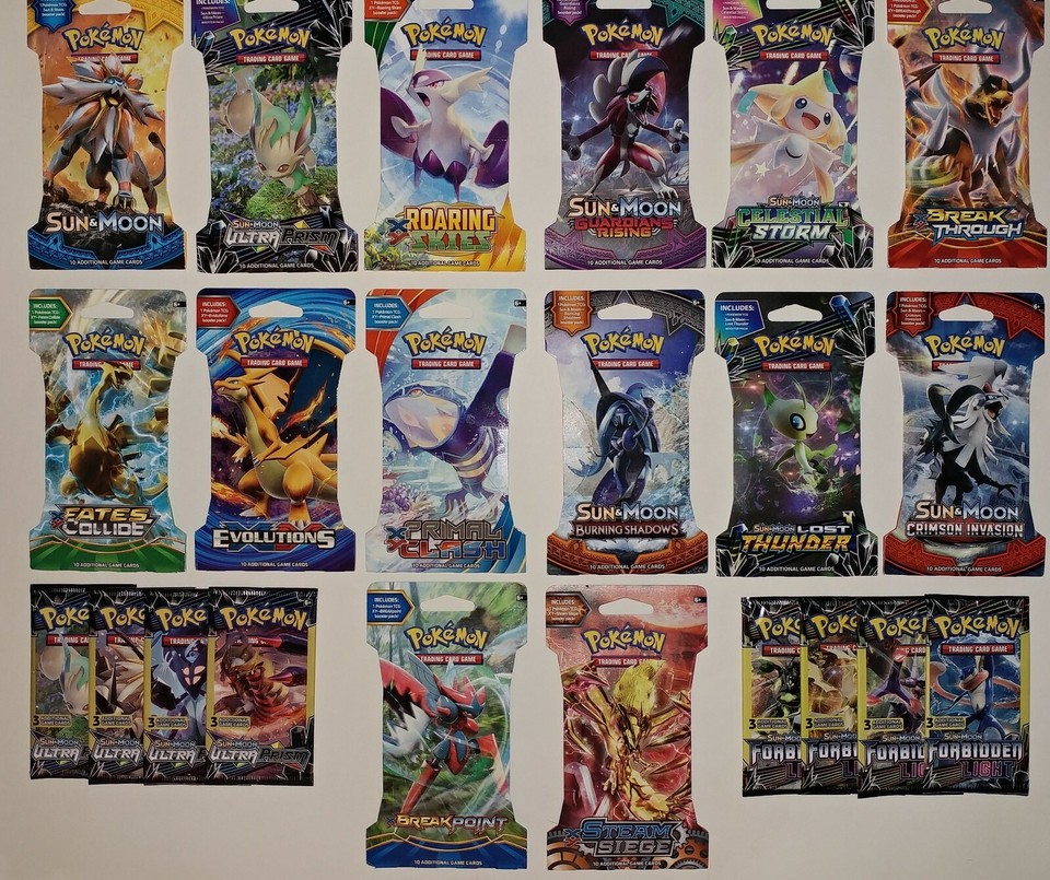😃 22 Assorted Authentic Pokemon 3 Card & Sleeved 10 Card Booster Packs ...